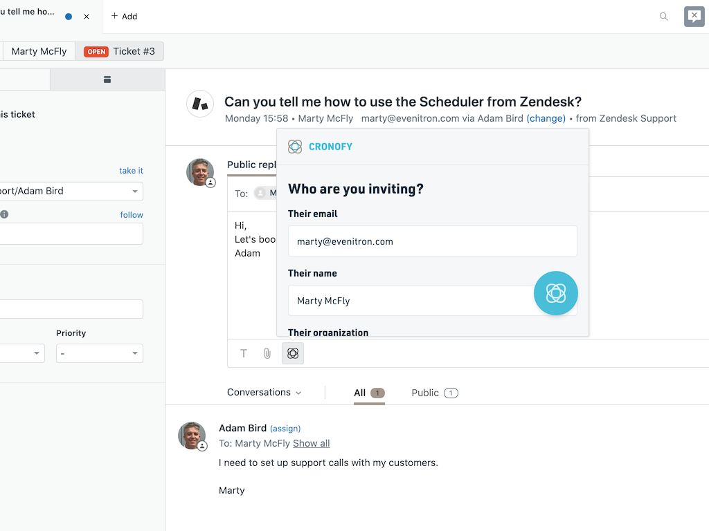 Cronofy App Integration with Zendesk Support