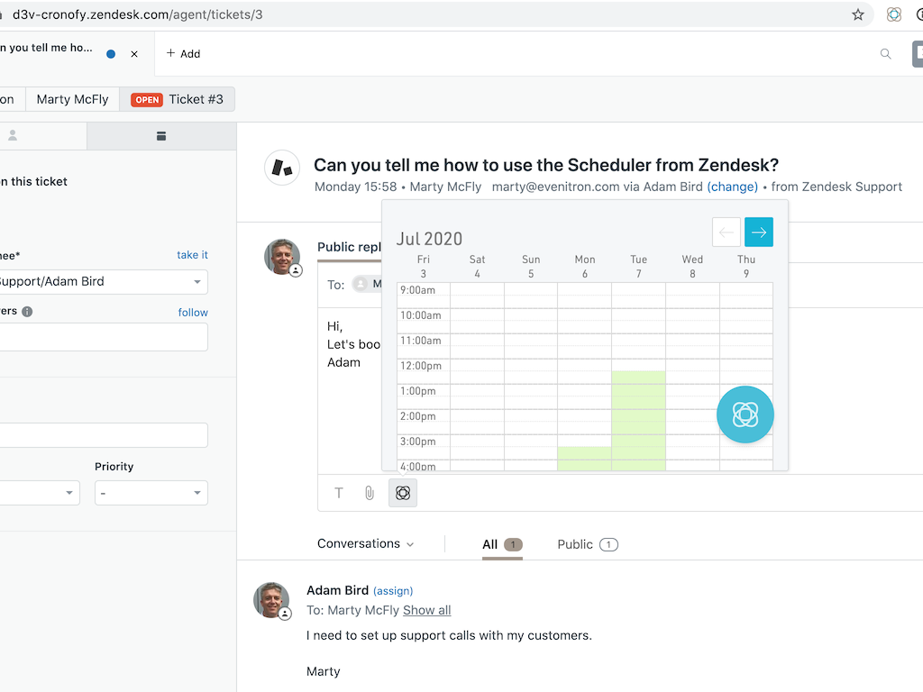 Cronofy App Integration with Zendesk Support